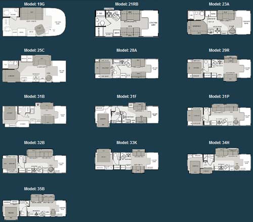 Four Winds class C motorhome floorplans - click for a large picture